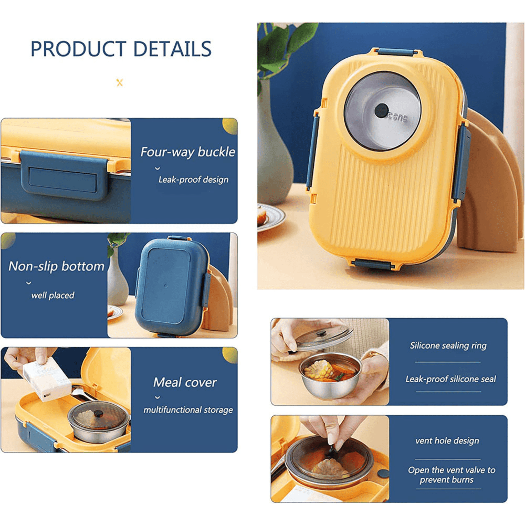 Raafi Stainless Steel Yellow Tiffin Box for Kids and Adults in UAE ...
