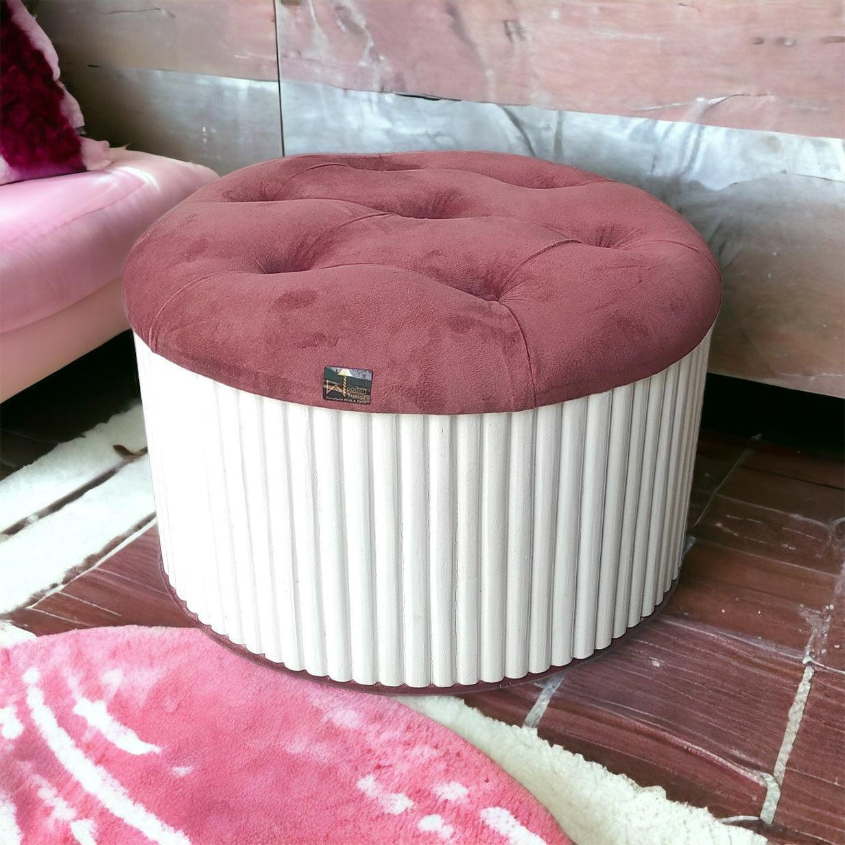 Wooden Twist Banquette Handmade Tufted Solid Wood Pouffe Ottoman ...