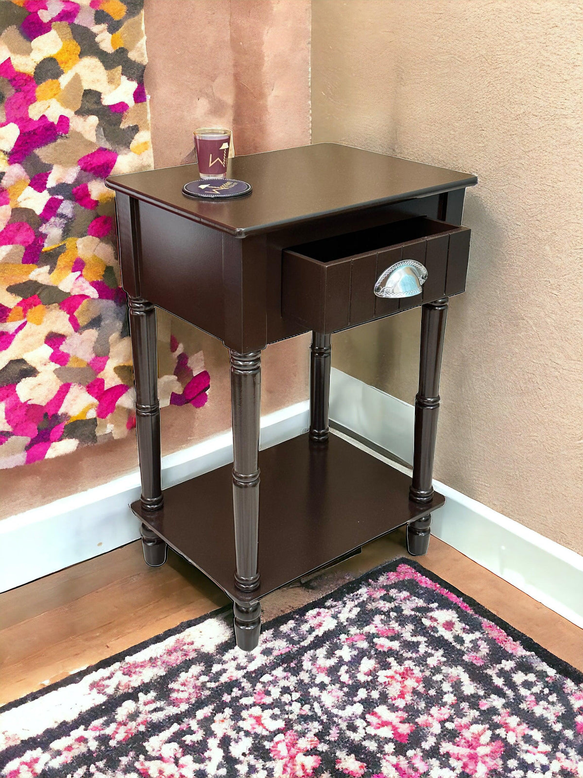 Buy Wooden Twist Grub Square Shape Mango Wood Carved Round Legs Bedside ...