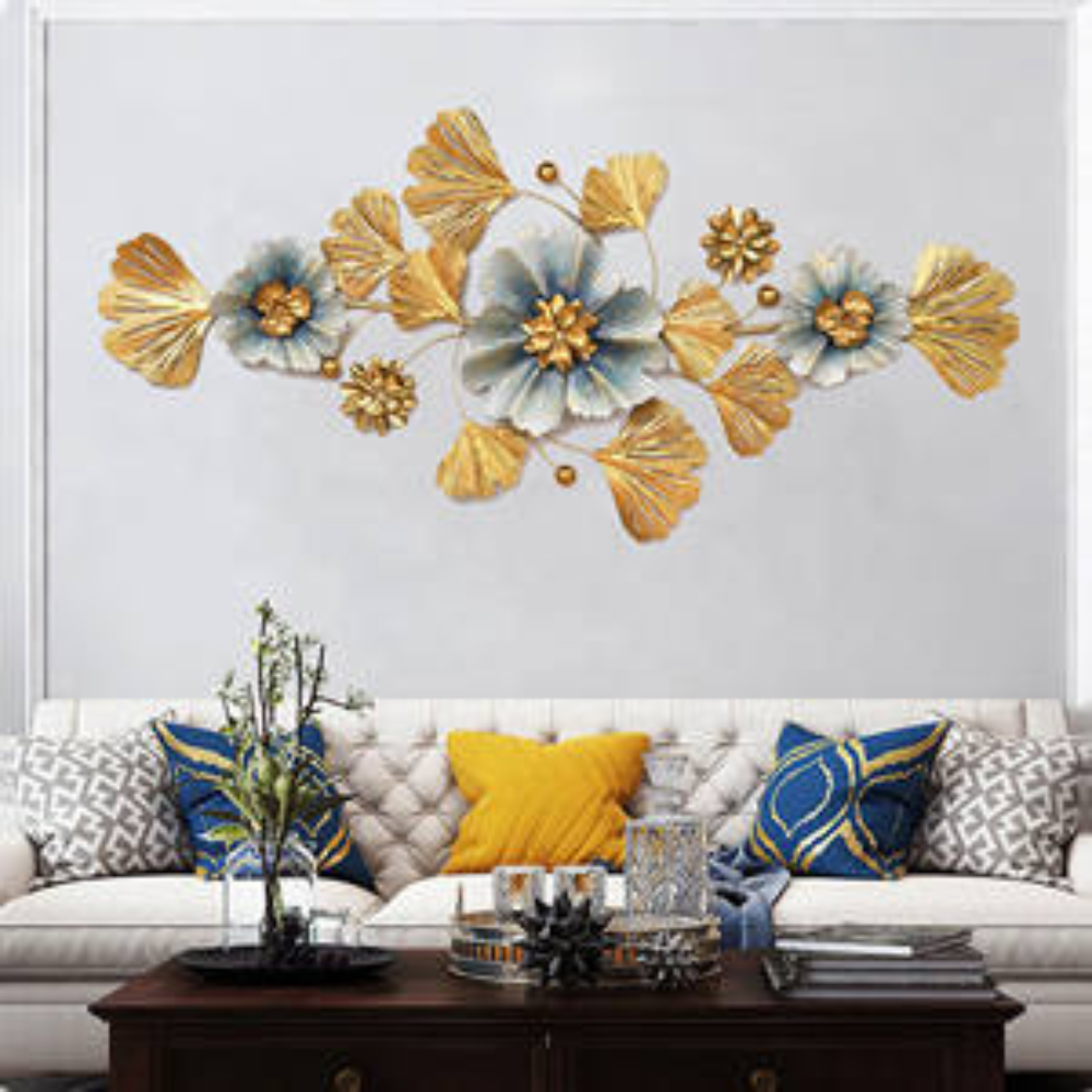 Buy unique Golden & Blue Flower & Leaf Wall Art online at woodentwist ...
