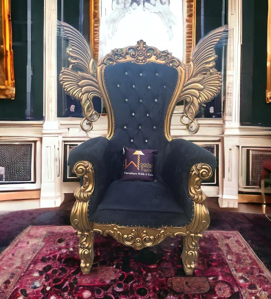Buy Wooden Twist Luxurious High Back Throne Chair with Especial Wings ...