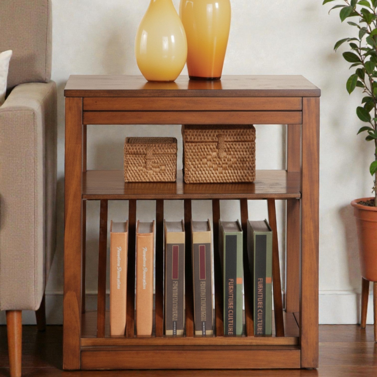Wooden Twist Mango Wood & HDHMR End Table with Magazine Rack and Open ...