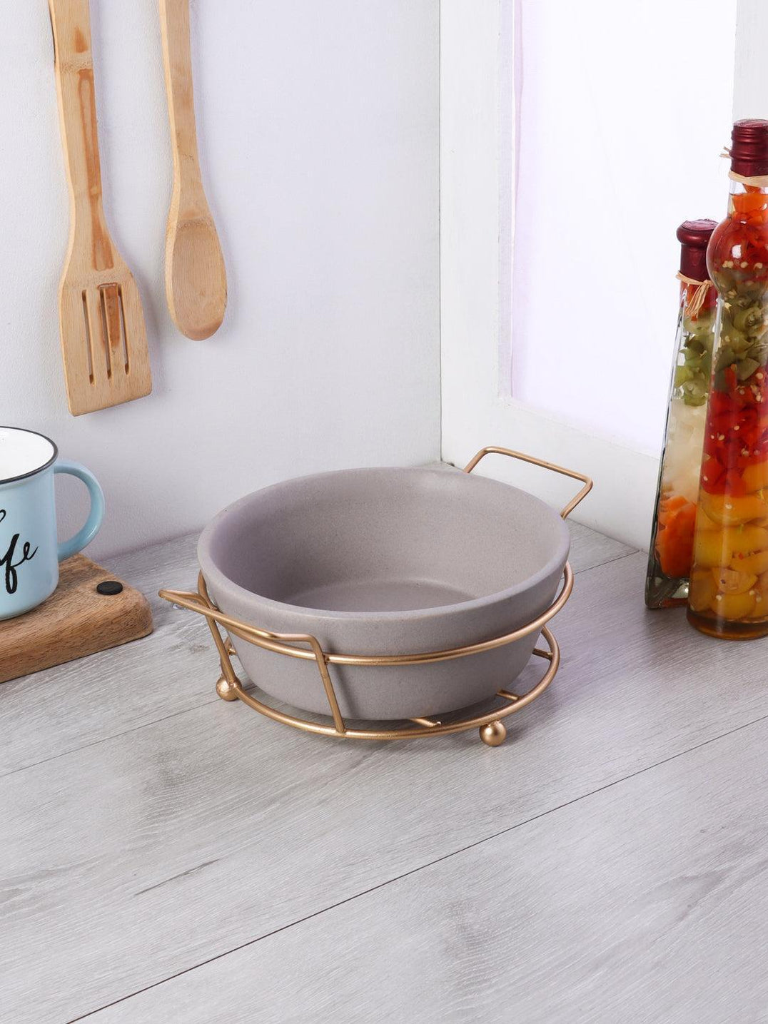 Buy Ceramic Grey Baking DIsh with Stand Online at Woodentwist — WoodenTwist