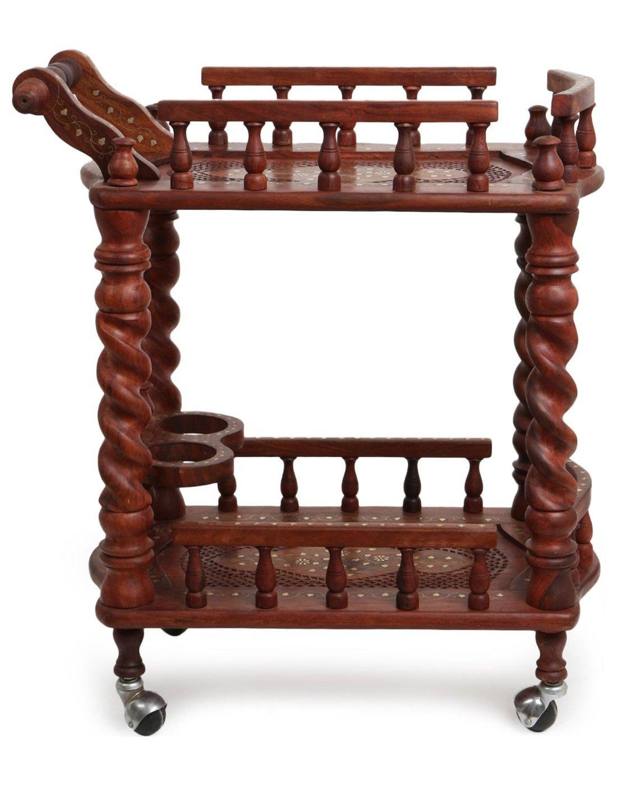 Juniper Cyprus Sheesham Wood Kitchen Tools Storage Serving Trolley, Br ...