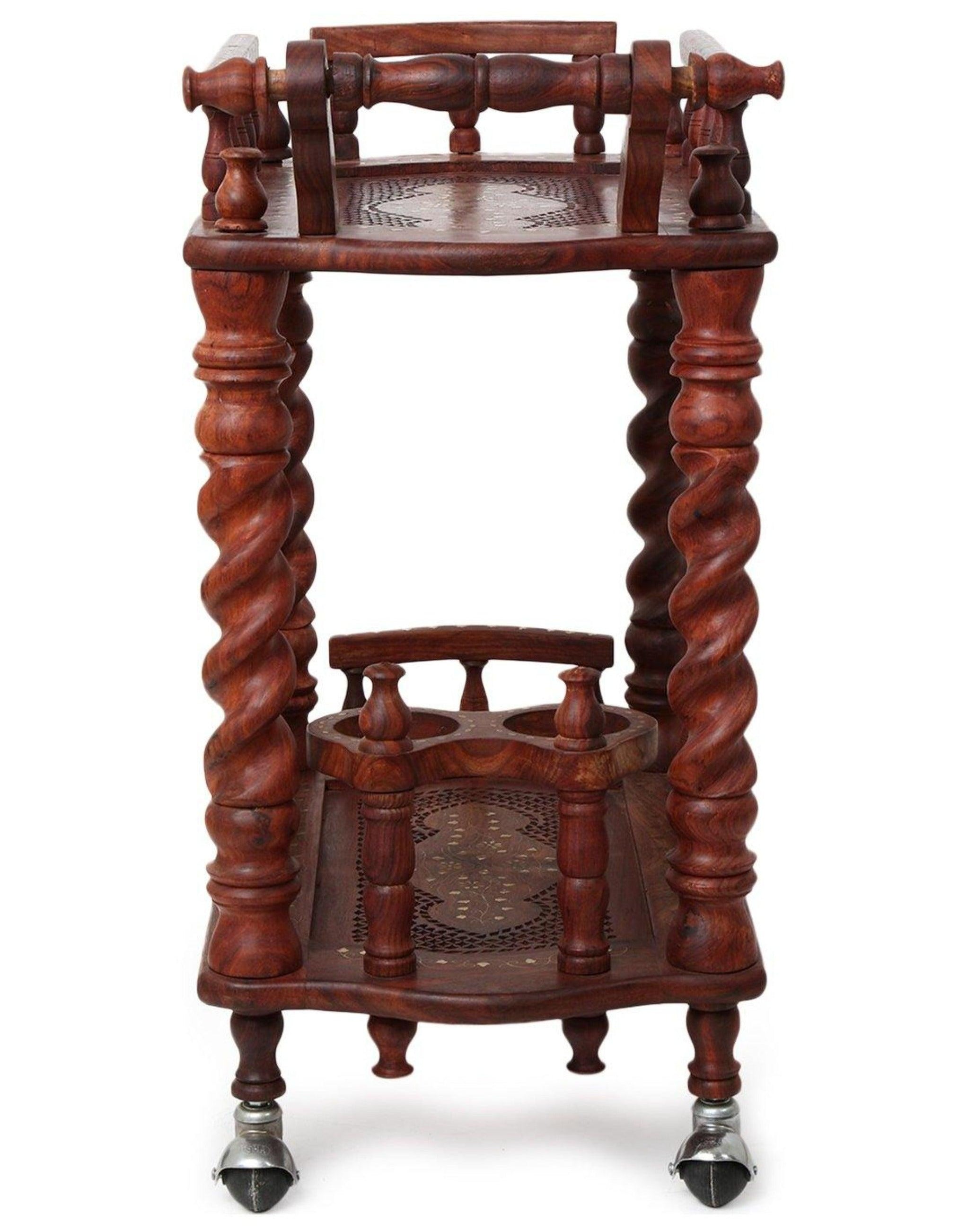 Juniper Cyprus Sheesham Wood Kitchen Tools Storage Serving Trolley, Br ...