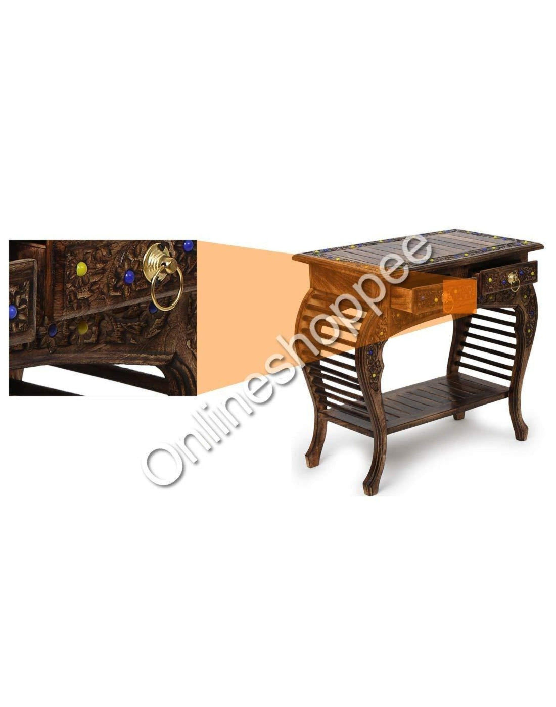 Buy Wooden End Table with Hand Carving Design Online-End Tables-WoodenTwist