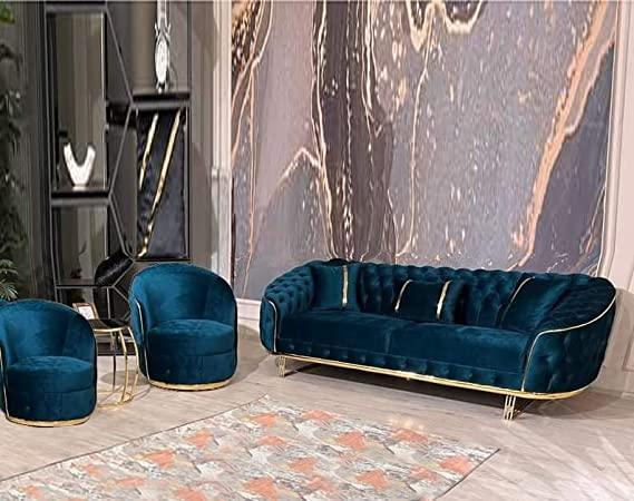 Buy Royal Blue Modern Luxury Sectional Chesterfield Sofa Set 3+1+1 ...