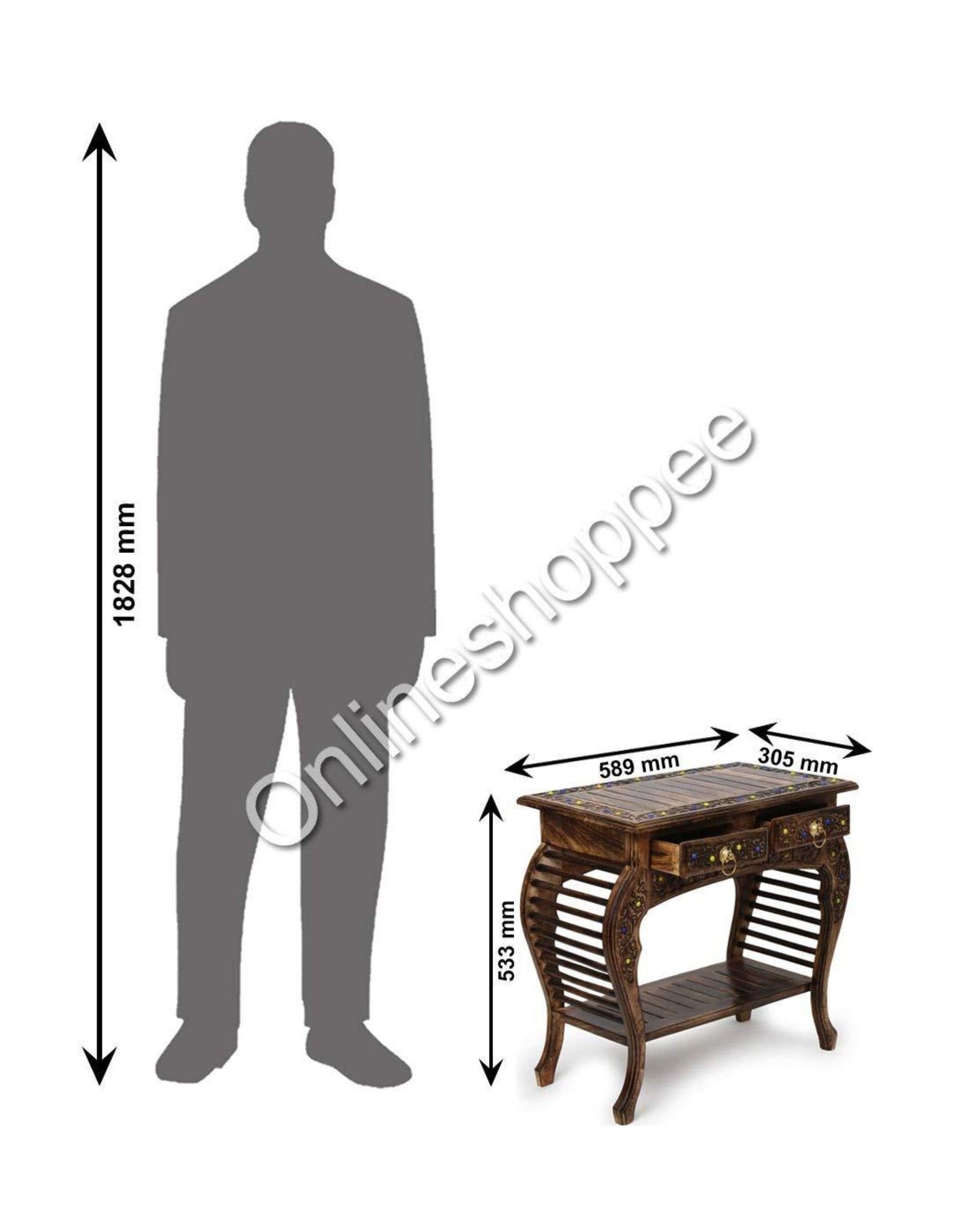 Buy Wooden End Table with Hand Carving Design Online-End Tables-WoodenTwist