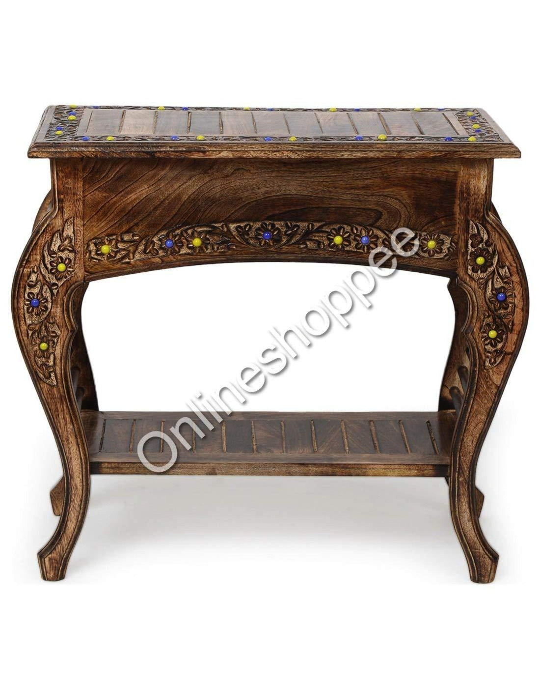 Buy Wooden End Table with Hand Carving Design Online-End Tables-WoodenTwist