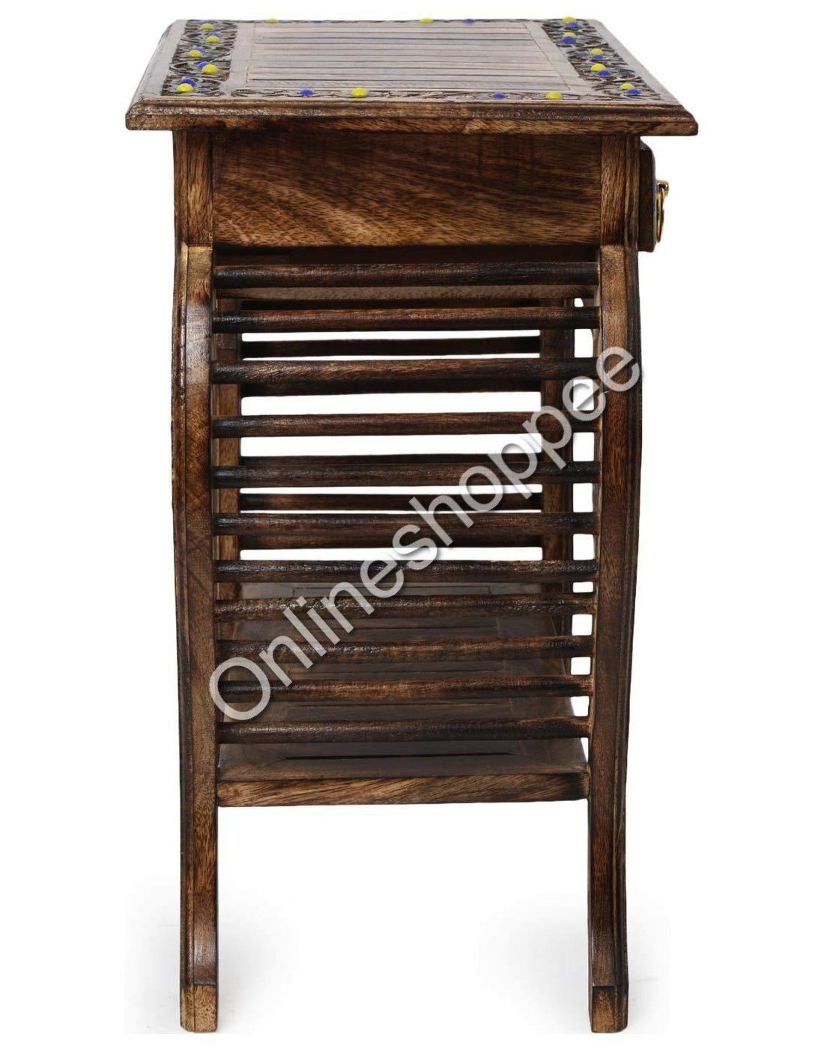 Buy Wooden End Table with Hand Carving Design Online-End Tables-WoodenTwist