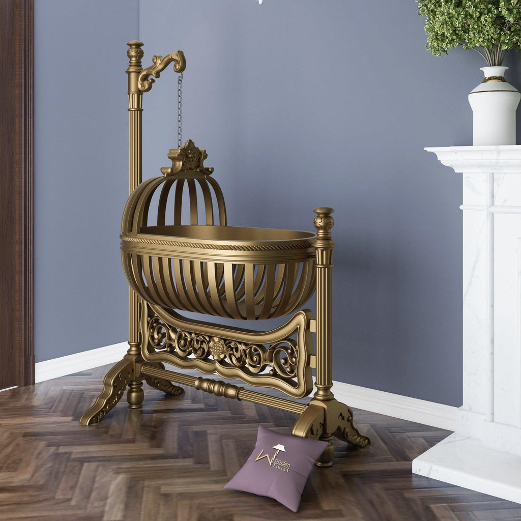 Buy Royal Teak Wood Baby Cradle (Golden Finish) Online at woodentwist ...