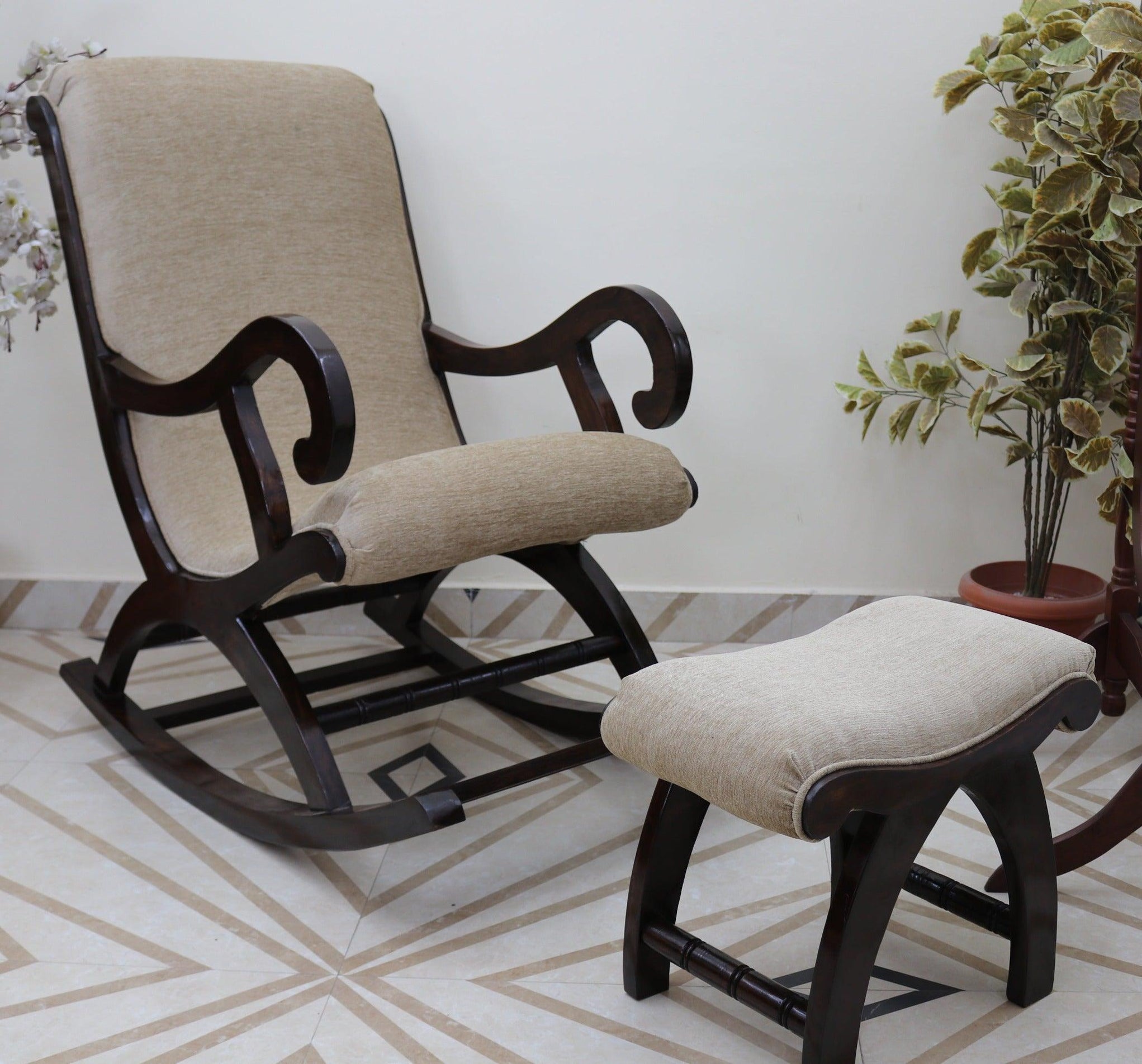 Rocking Chair with Foot Rest ( Walnut ) — WoodenTwist