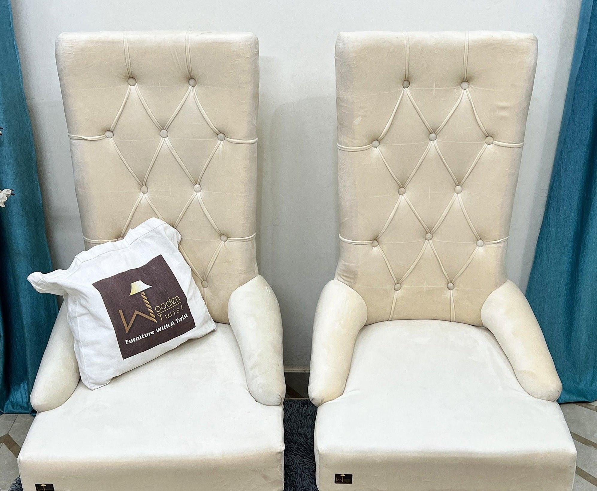Buy Button Tufted Teak Wood Wingback Chair (Set of 2) Online at ...