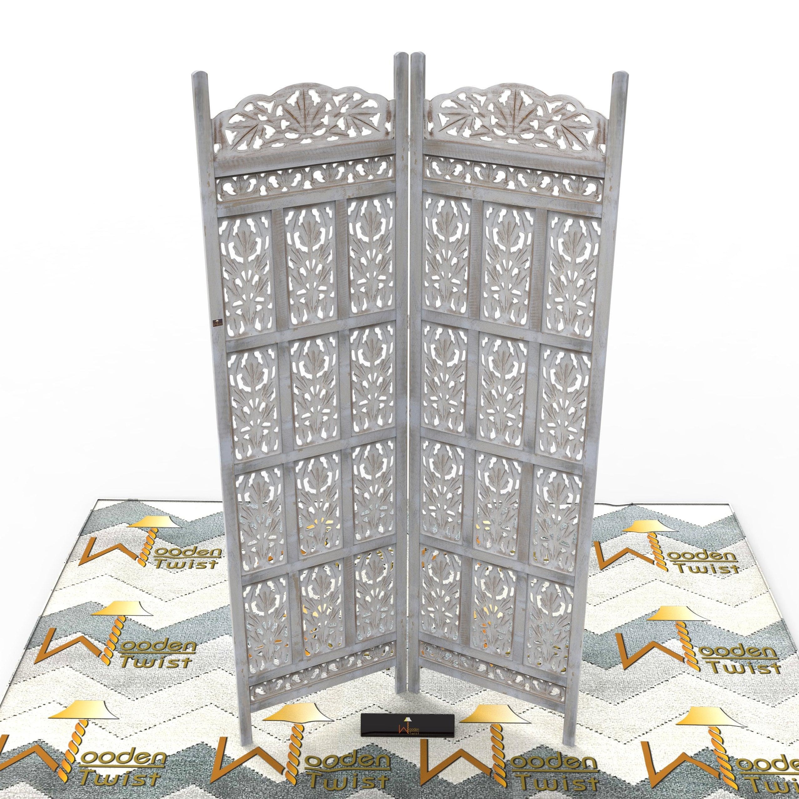 Buy Carved Wood Room Divider Screen Antique White Wash Rustic Finish ...