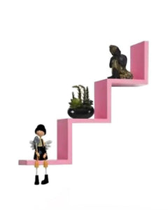 Buy Wooden Handicrafted W Shape Designer Floating Wall Shelves Online ...